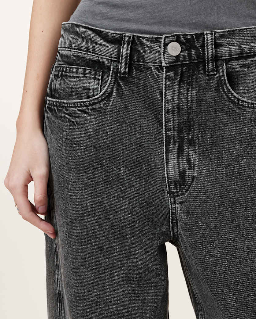 Fox Asymmetric Hem Wide Leg Denim Jeans Washed Black | ALLSAINTS